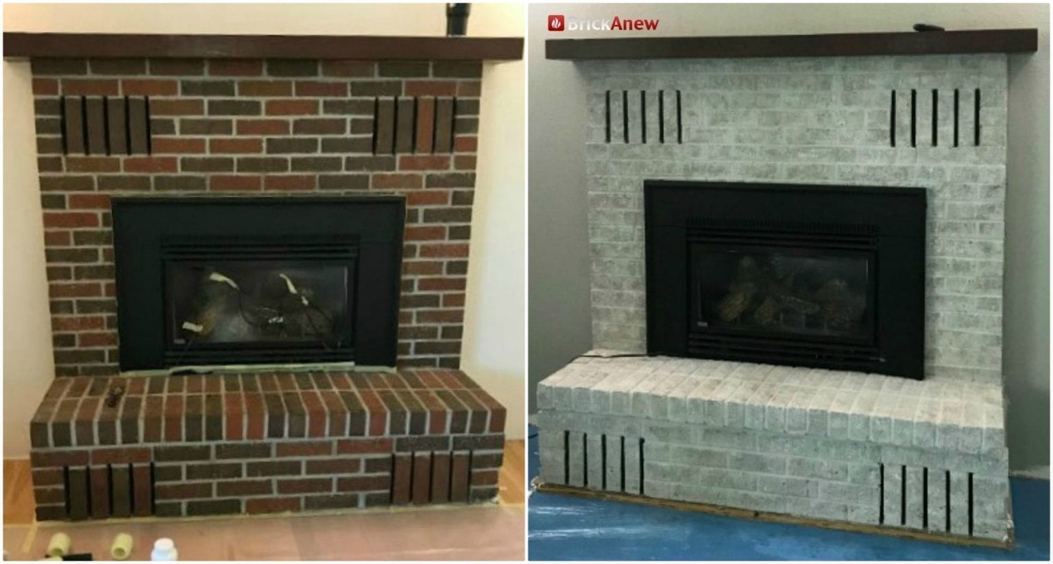 Before/After Brick-Anew Fireplace Paint