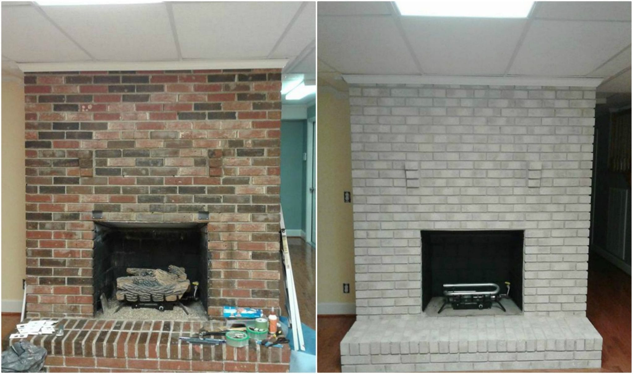 Before/After Brick-Anew Fireplace Paint