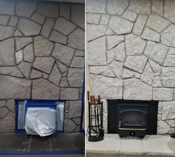 Before/After Brick-Anew Fireplace Paint